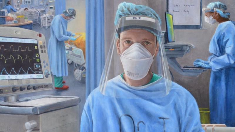 Former nurse's pandemic 'doodles' hung at hospitals - BBC News