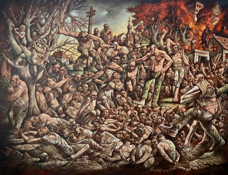 Peter Howson returns to 'hell' of Bosnian war with new painting - BBC News