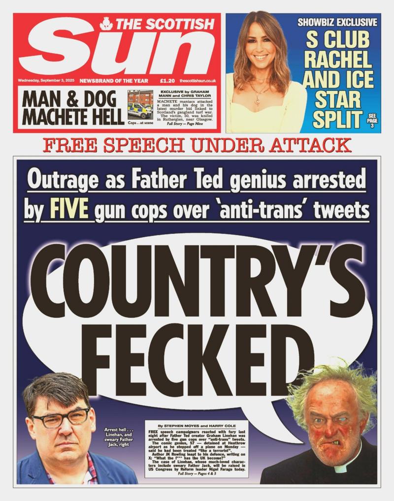 Scotland's papers: Father Ted creator arrested and police 'binned ...