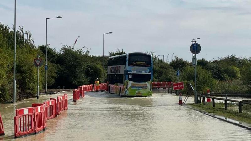 Water main damage floods Milton park-and-ride site - BBC News