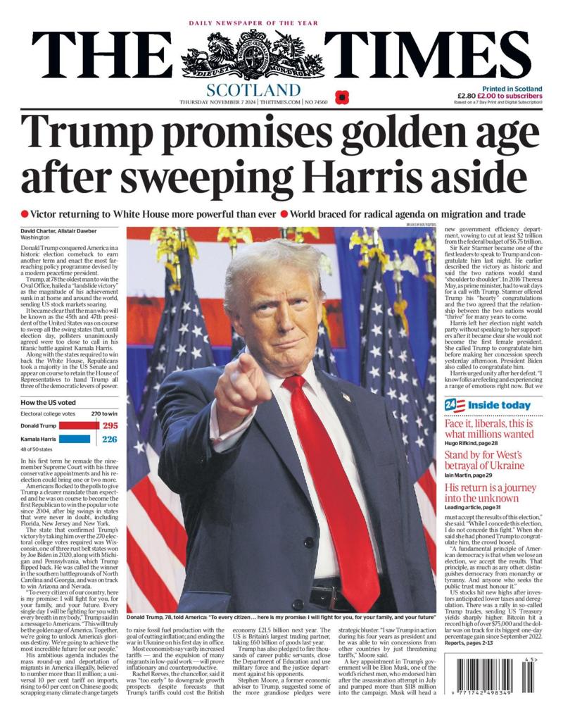 Scotland's papers: 'Star spangled spanner' Trump back in office - BBC News
