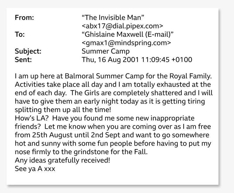 Email by 'A' from 'Balmoral' asked Ghislaine Maxwell for 'inappropriate ...