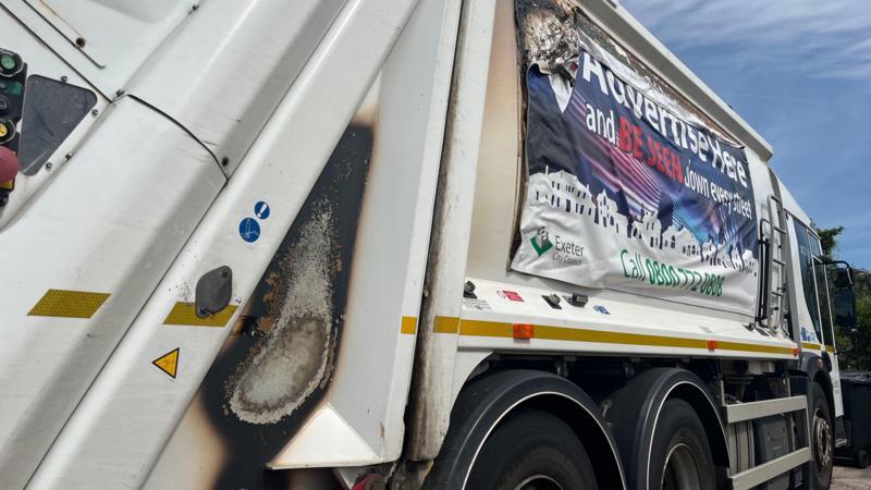 Exeter bin lorry fire 'caused by discarded vape battery' - BBC News