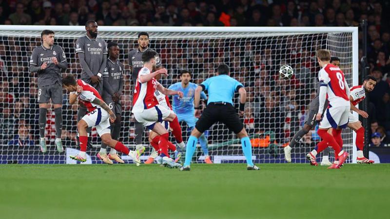 Declan Rice: Arsenal midfielder revels in free-kick magic against Real Madrid in Champions ...
