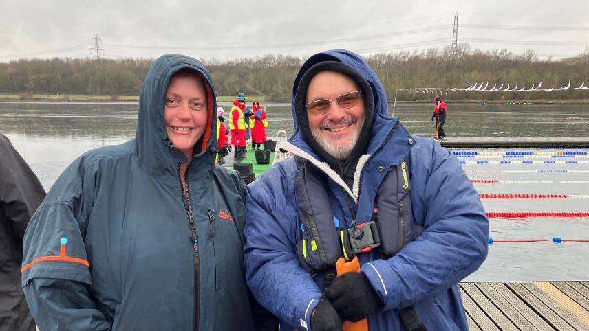 Swimmers break the Rother Valley ice for Really Cold championship - BBC ...