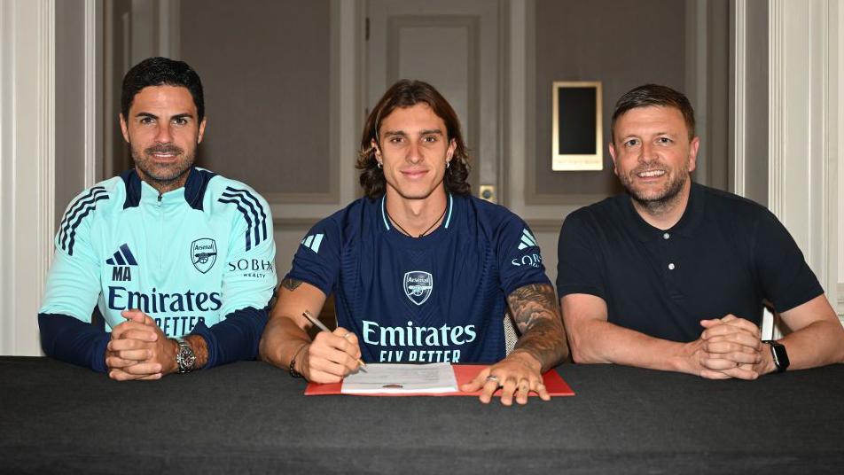 Arsenal: Calafiori and Arteta react to transfer - BBC Sport