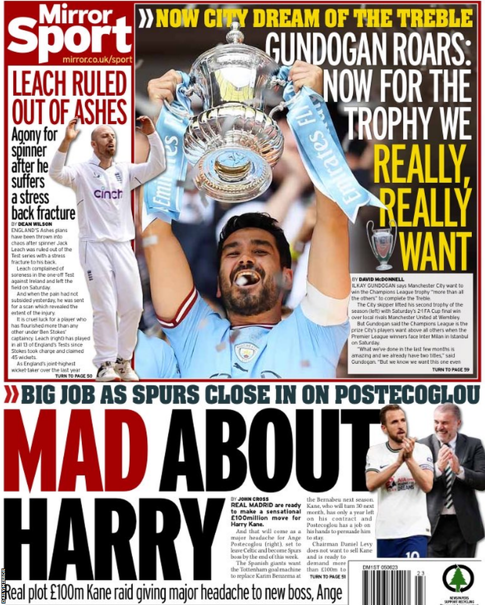 Monday's back pages - BBC Sport