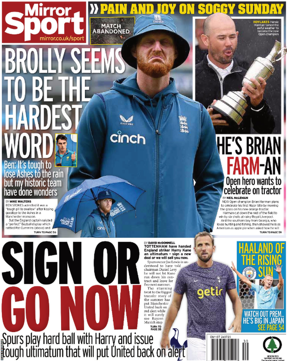 Monday's back pages - BBC Sport