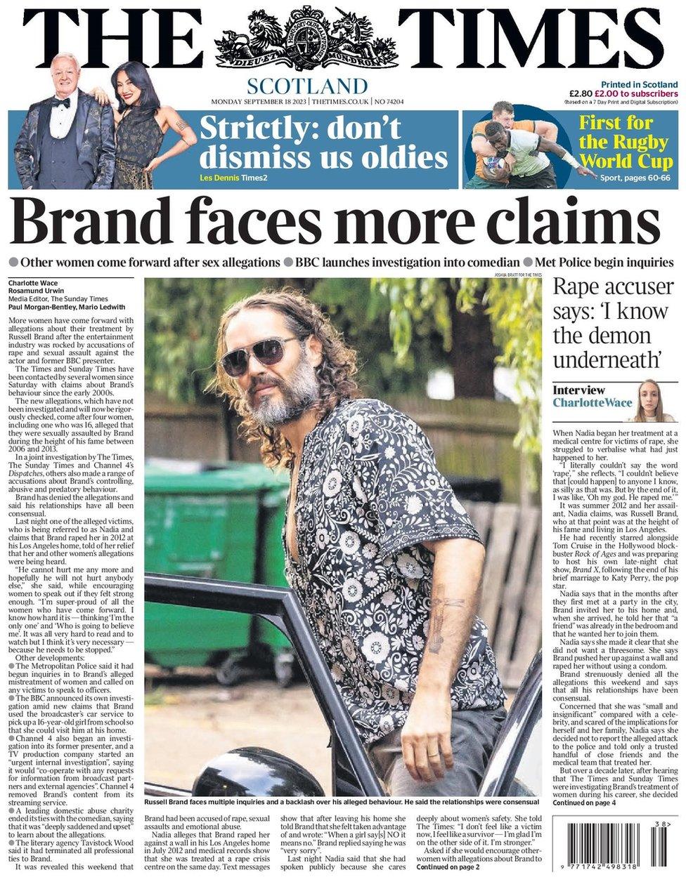 Scotland's papers: Brand faces more claims and secret concrete talks ...