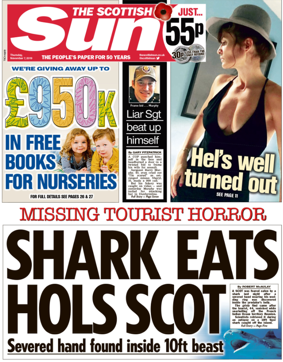 Scotland's papers: Missing Scot's hand 'found inside shark' - BBC News