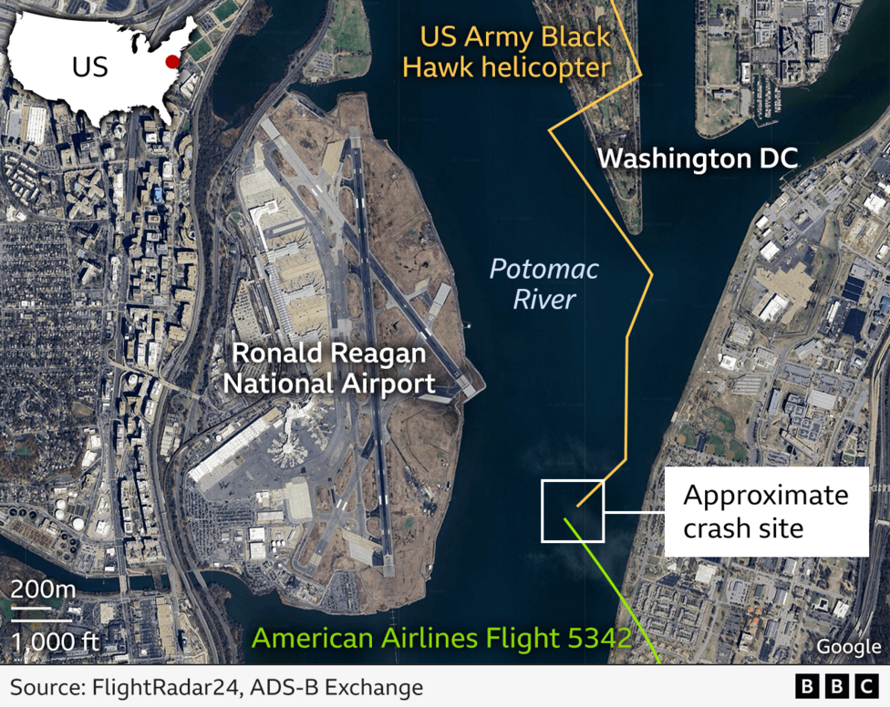 What we know about American Airlines plane crash in Washington DC - BBC ...