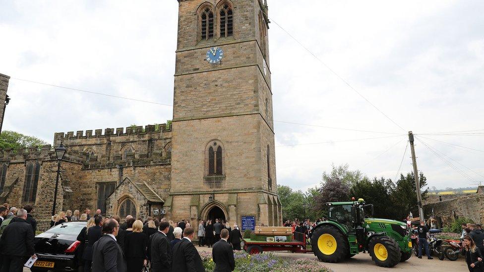 Thomas Brown funeral: Coffin pulled by tractor - BBC News