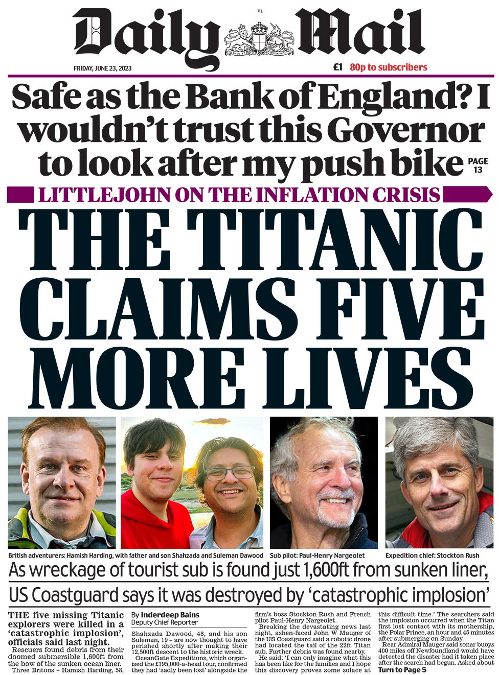 'Titanic claims five more' and 'recession fears' - BBC News
