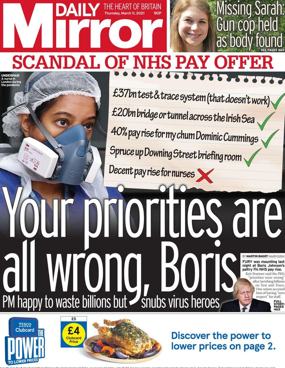 Newspaper headlines: Sarah Everard case and 'fury' over nurses' pay ...