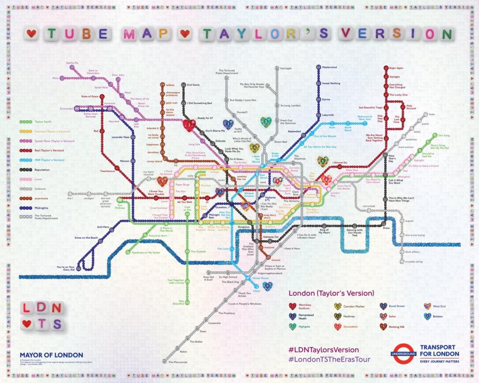 London Underground: Taylor Swift Tube map released as star plays city ...