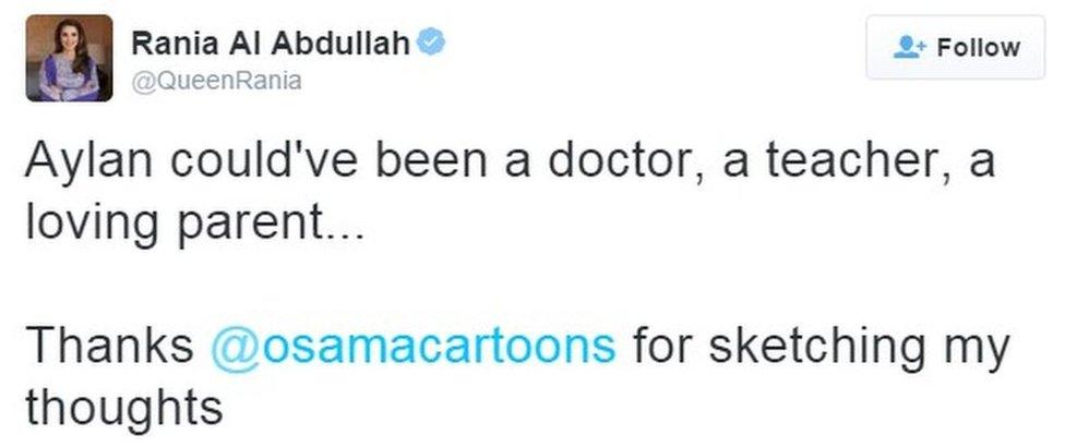 Queen Rania responds to Charlie Hebdo's Alan Kurdi cartoon - BBC News