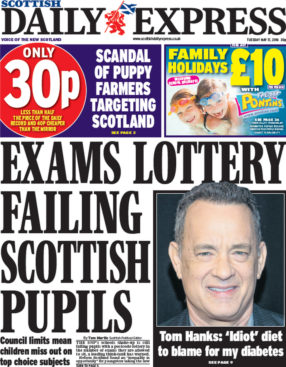 Scotland's papers: Exam 'lottery' and Begbie's back - BBC News