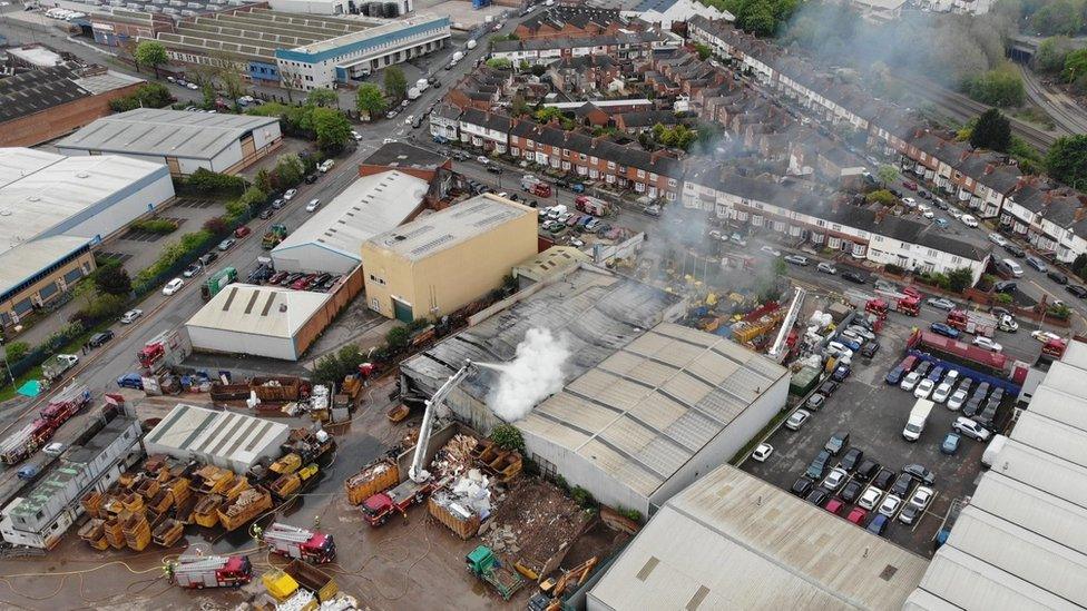 Roads shut due to large fire at Tyseley recycling centre - BBC News