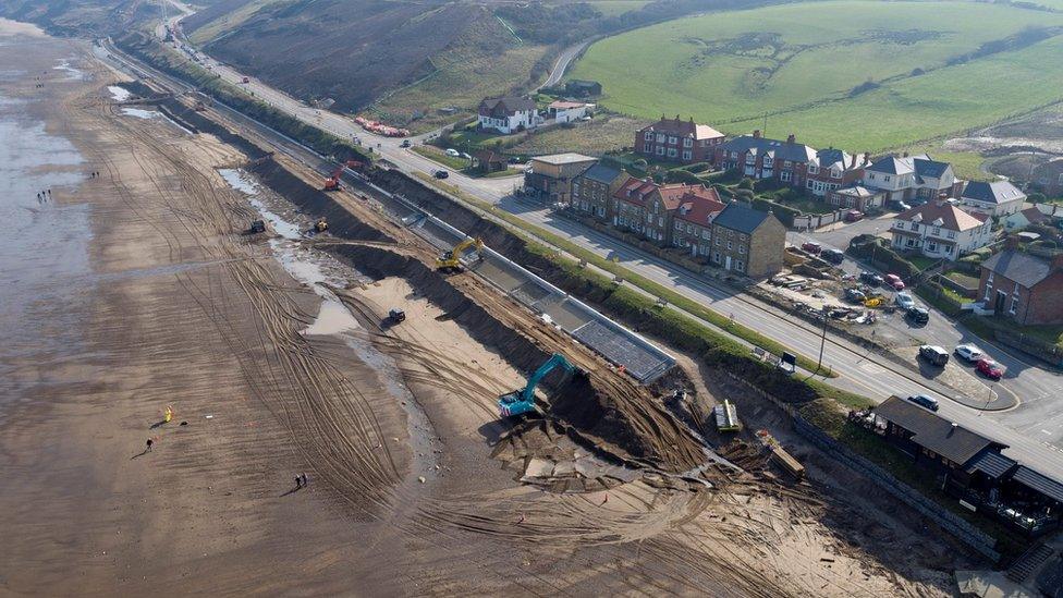 Sea defence opening on A174 between Whitby and Sandsend - BBC News
