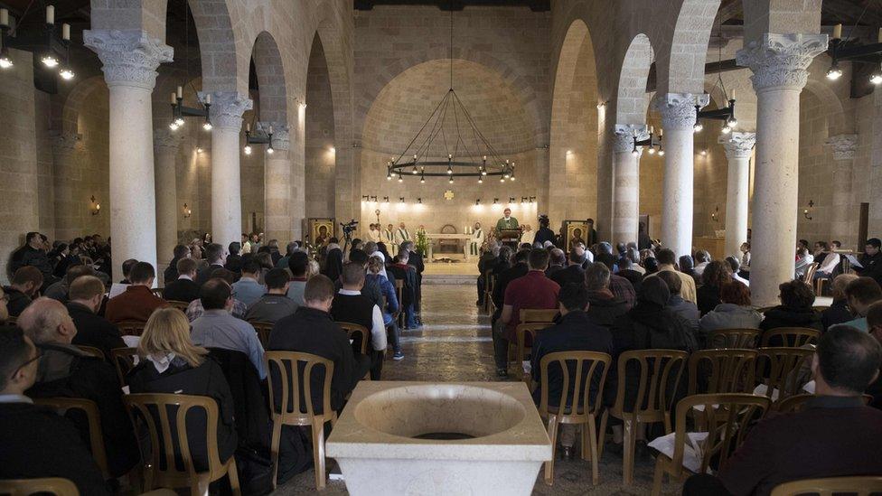 Jesus miracle church in Israel reopens after arson attack - BBC News