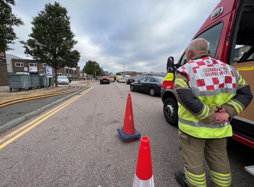 Firefighters tackle blaze at Thurrock ambulance firm base - BBC News