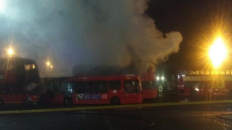 Orpington depot fire: Seven buses destroyed - BBC News