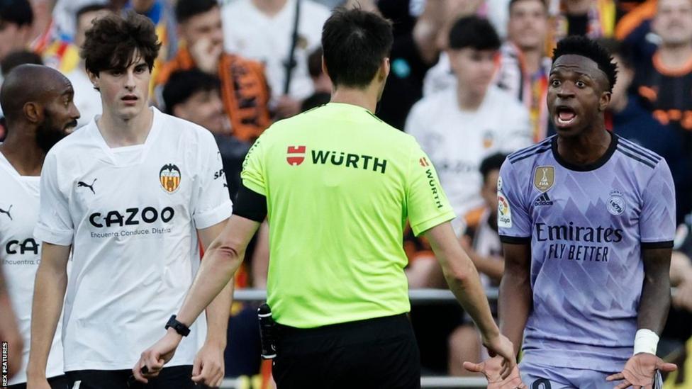 Vinicius Jr suffers racist abuse and is sent off in Real Madrid 1-0 defeat at Valencia - BBC Sport