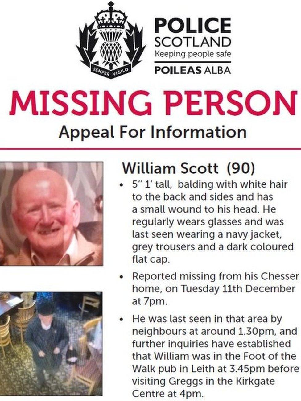 Search for 90-year-old missing man William Scott in Edinburgh - BBC News