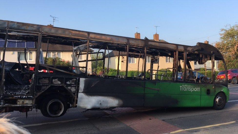 Nottingham bus fire 'probably caused by electric fault' - BBC News
