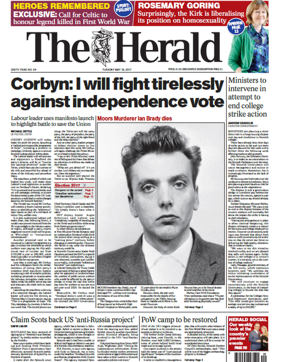 Scotland's papers: Brady dead and Corbyn's 'pitch for power' - BBC News