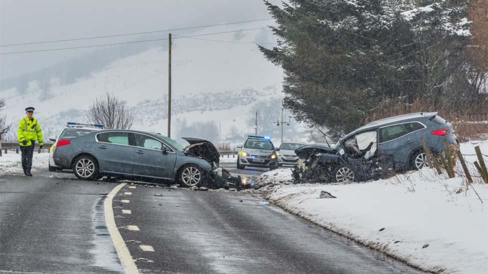Man cut free after two-car crash on A96 at Glens of Foudland - BBC News