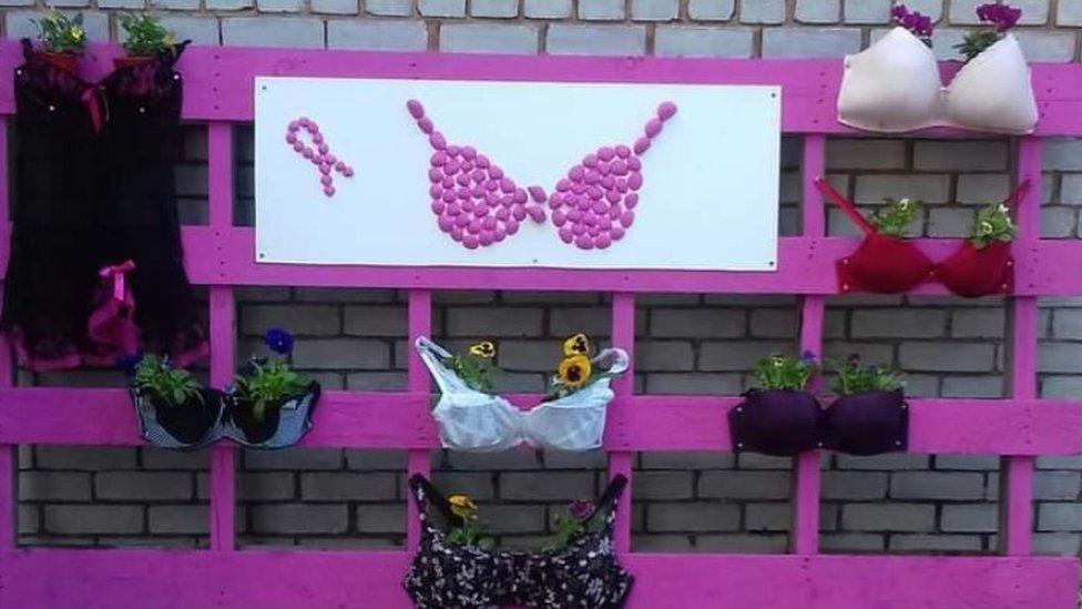 Barnsley care home fills bras with flowers for charity - BBC News