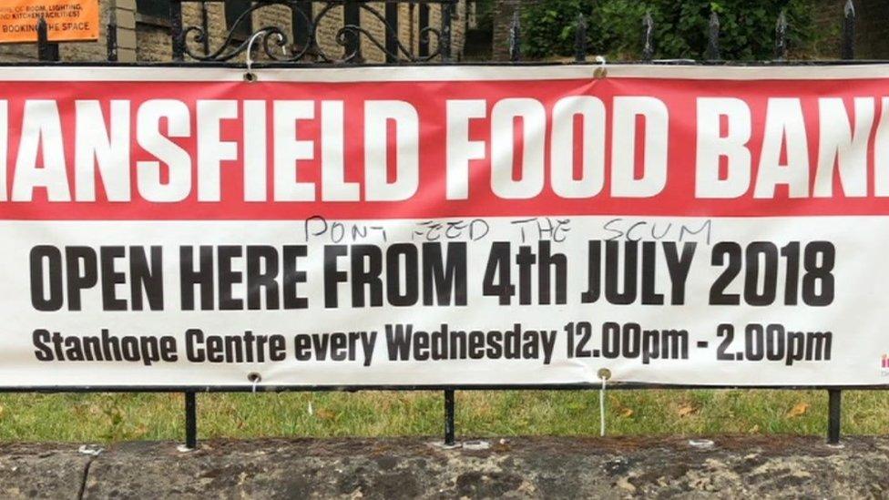 'Don't feed scum' written on Mansfield food bank sign - BBC News
