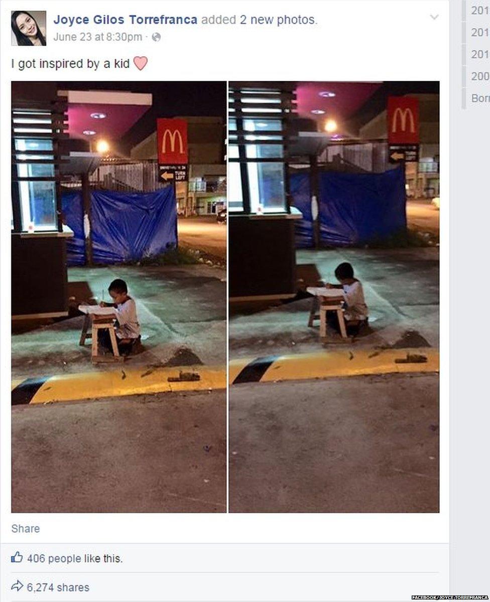 Homeless boy doing his homework by McDonald's light inspires thousands ...