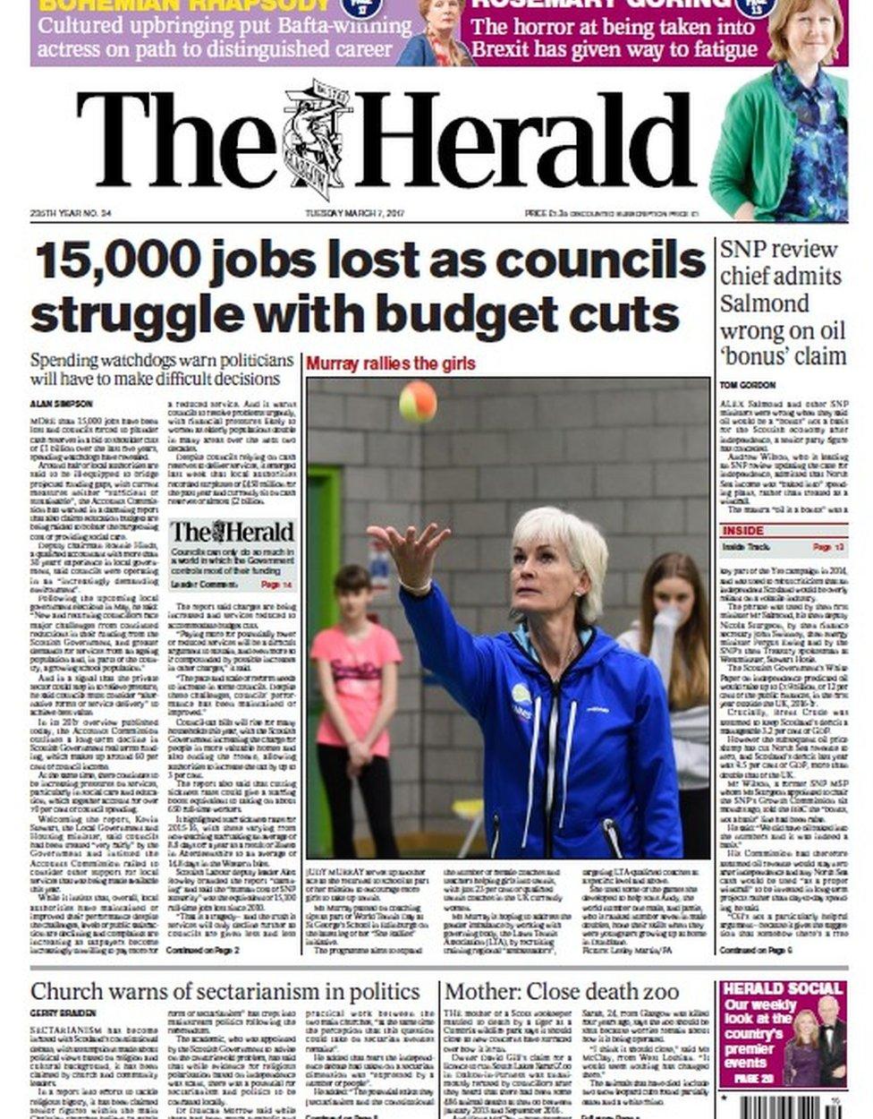 Front pages: Budget cuts impact and unisex school loos - BBC News