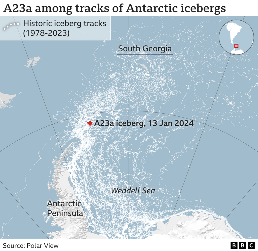 A23a: Spectacular arches, caves as monster iceberg decays - BBC News