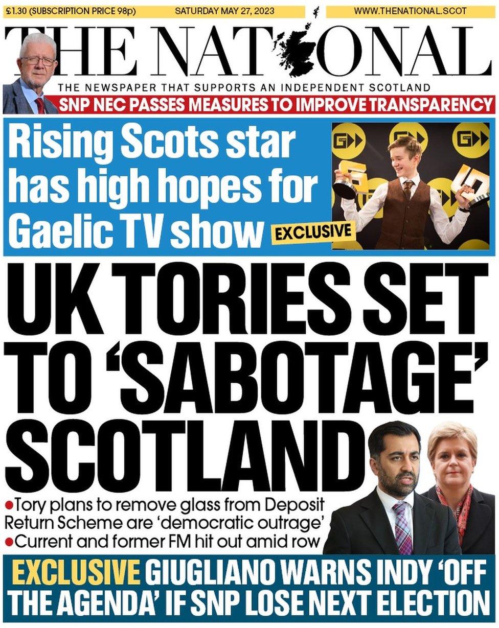 Scotland's papers: Tories to 'sabotage' bottle scheme and Phil affair ...