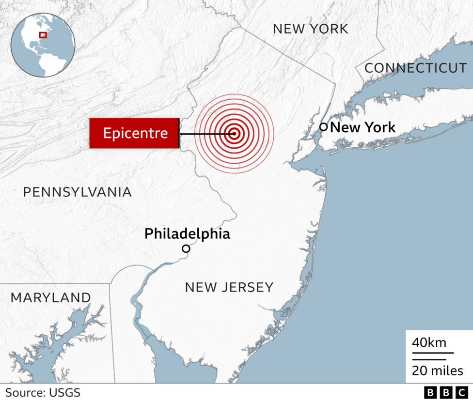 New York and beyond rattled by rare East Coast earthquake - BBC News