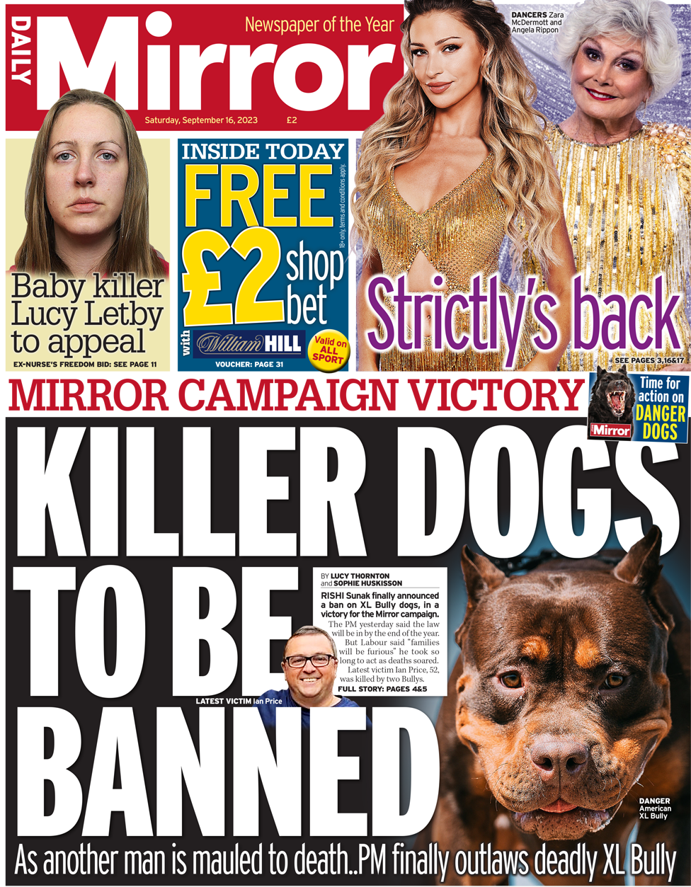 Newspaper headlines: XL bully ban and 'Murdoch team told Sunak not to ...