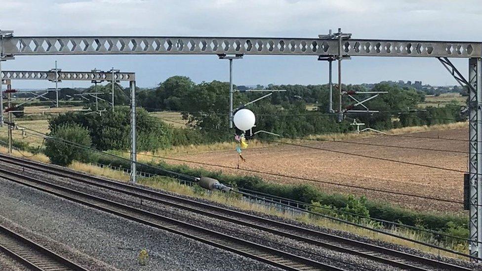 Balloon tangled in wires delays trains near Tamworth - BBC News