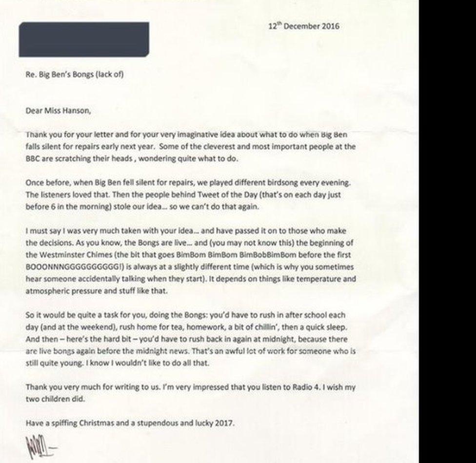 Big Ben: BBC editor thanks girl for offer to replace 'bongs' - BBC News