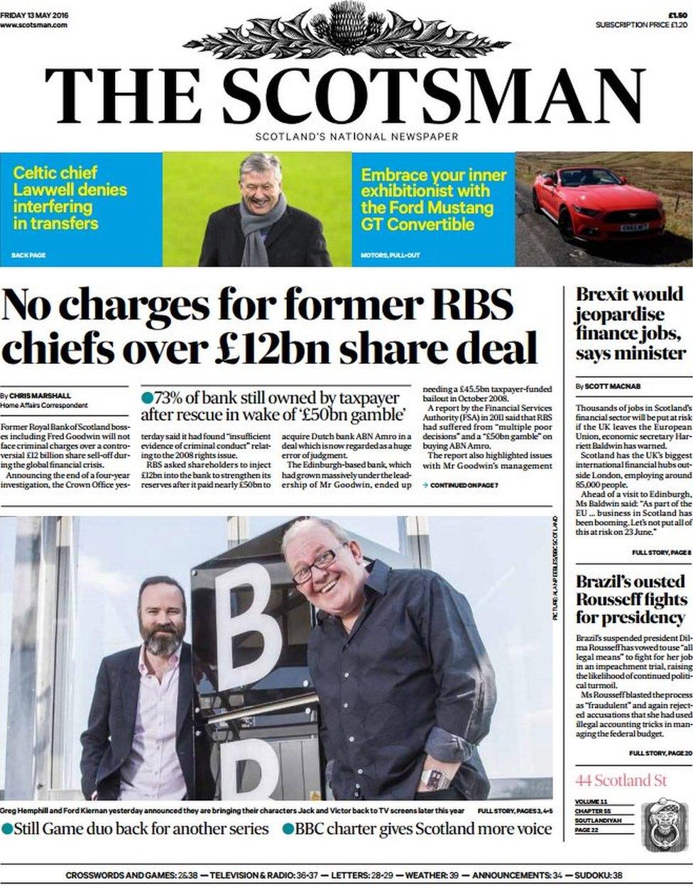 Scottish papers: Fred The Shred and Still Game - BBC News