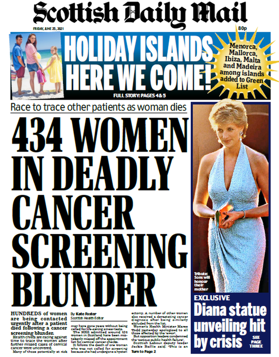 Scotland's papers: Cancer screening blunder and holiday green light ...