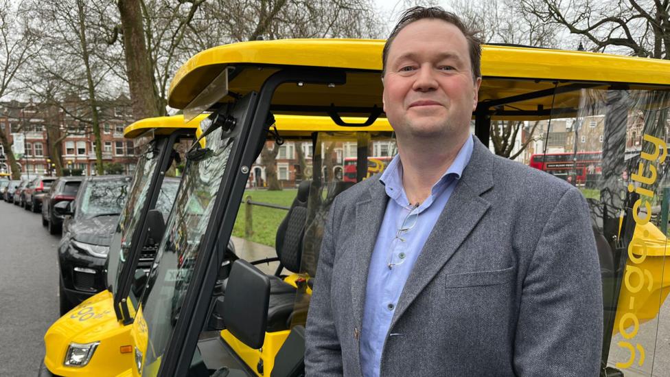 The bright yellow buggies on the streets of Fulham - BBC News
