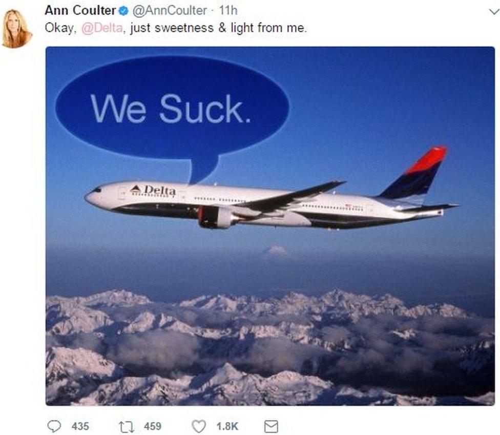 Delta hits back against conservative author Ann Coulter - BBC News