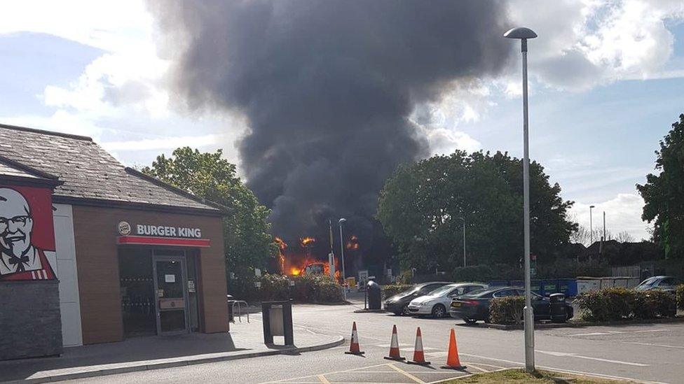 Camper van blaze at Fontwell Shell petrol station - BBC News