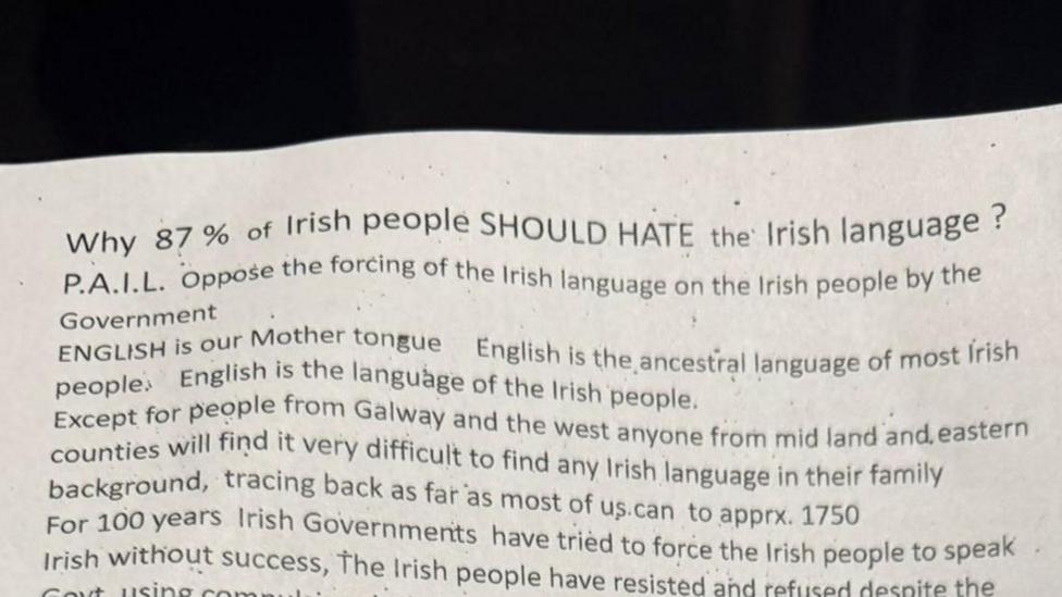 Police probe anti-Irish language leaflets in Belfast - BBC News