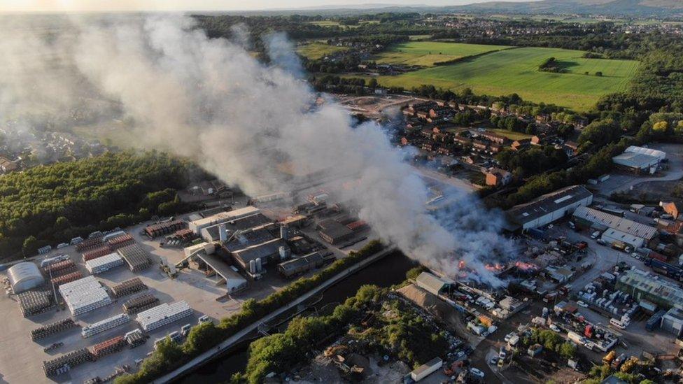 Fire engulfs 200 tonnes of waste paper in Wigan - BBC News