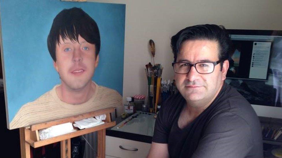 Refugee returns to painting 10 years after fleeing torture - BBC News