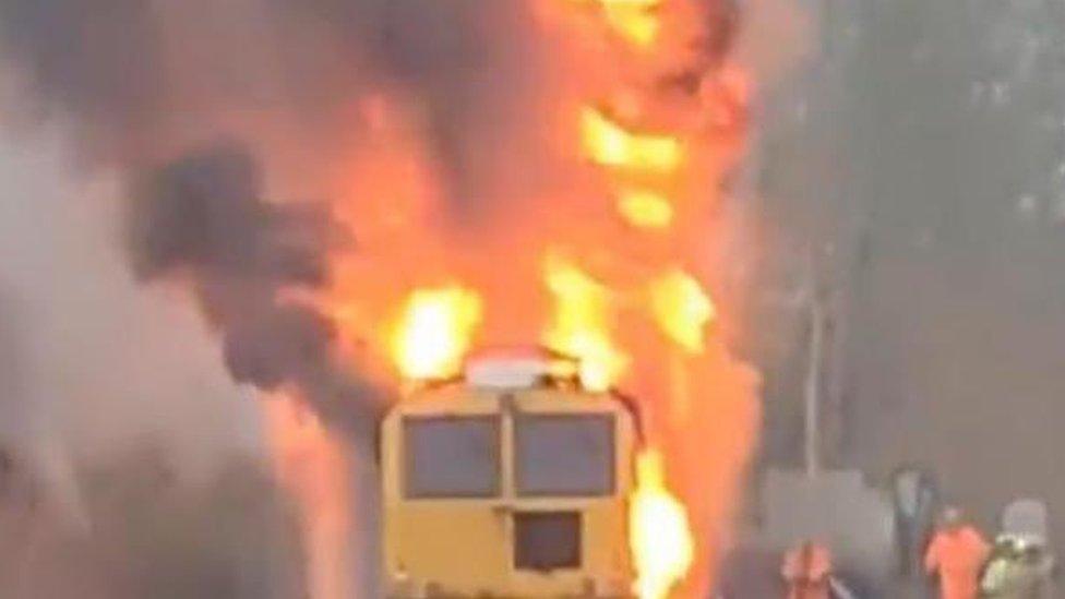 Train catches fire near Dunton Green station - BBC News